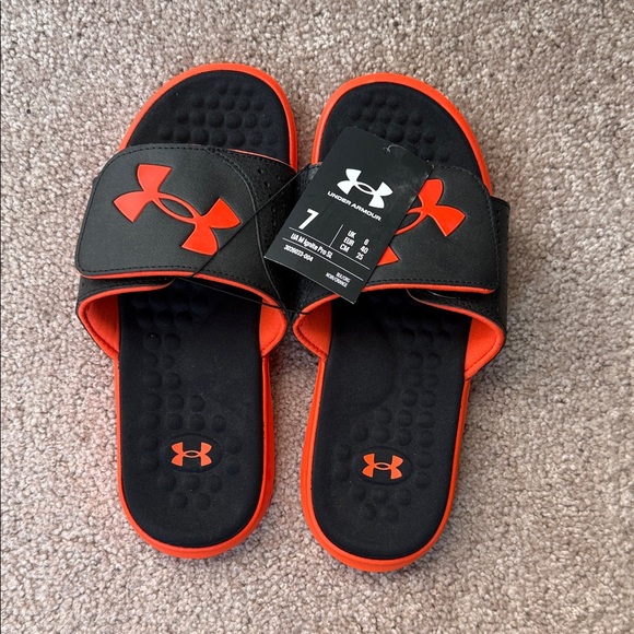 Under Armour | Shoes | Under Armour Kids Slide Sandals Black And Orange ...